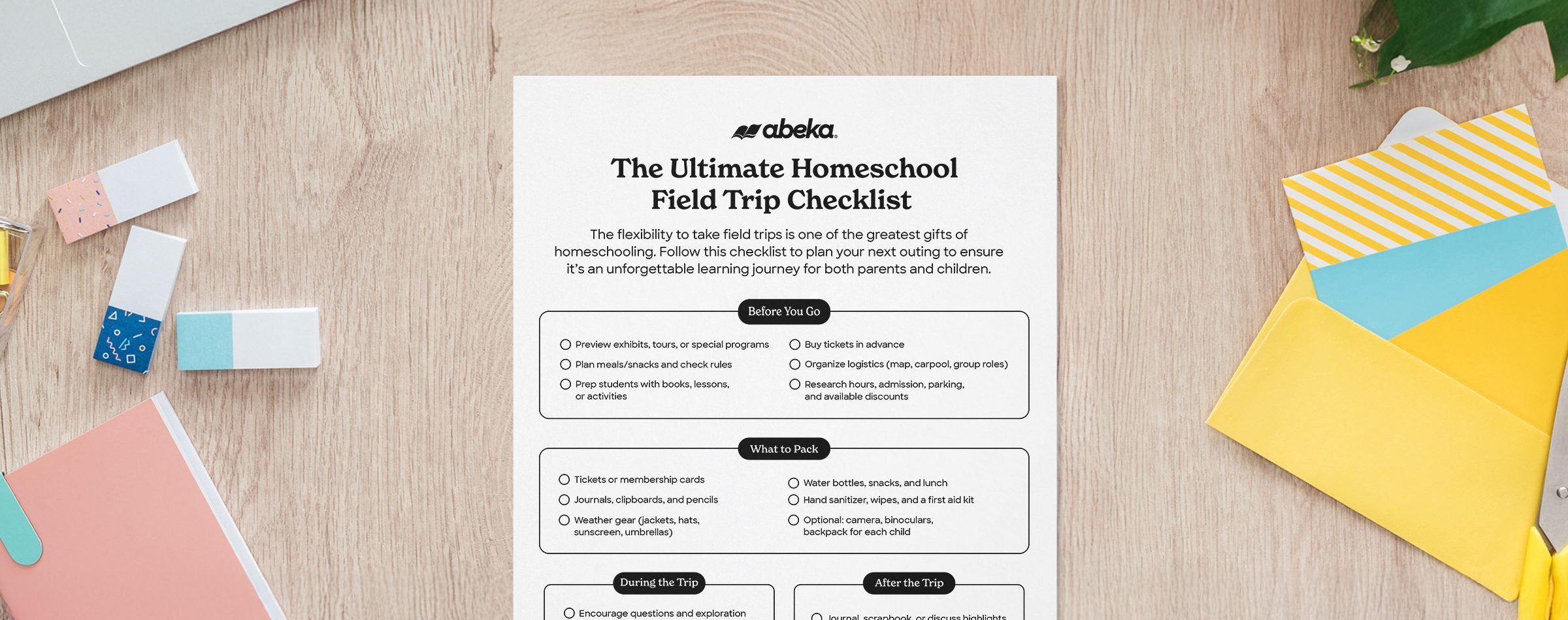 Ultimate Printable Homeschool Field Trip Checklist - Abeka
